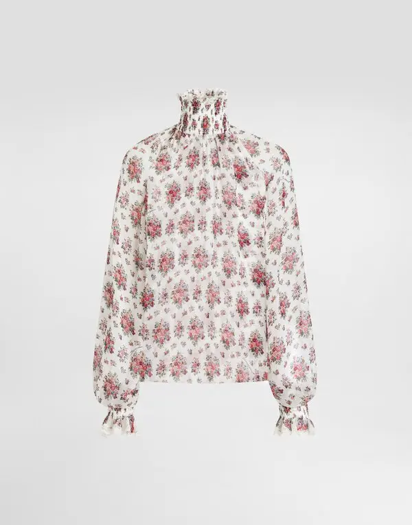 Dolce & Gabbana Small Flower Bouquets-print Chiffon Top Shirts And Tops - Multicolor
