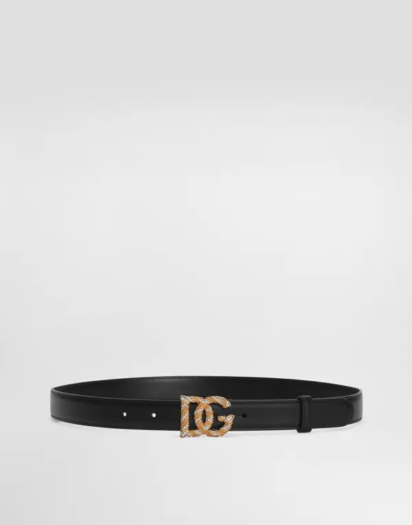 Dolce & Gabbana Calfskin Belt With Dg Logo Belts Leather - Black