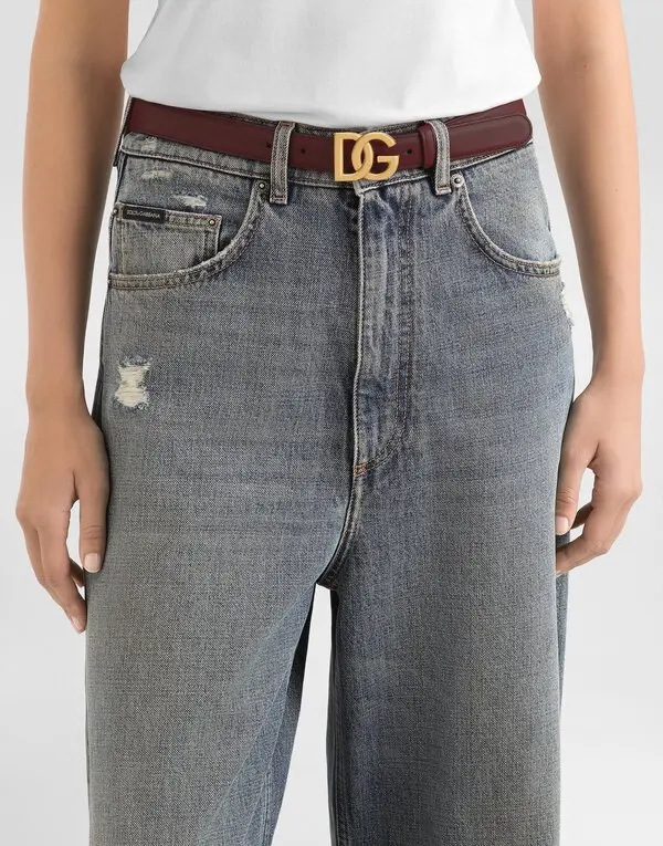 Dolce & Gabbana Calfskin Belt With Dg Logo - Bordeaux