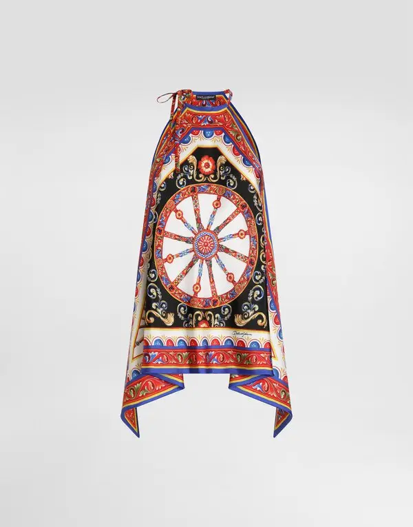 Dolce & Gabbana Carretto-print Halter Neck Twill Top - Multicolor