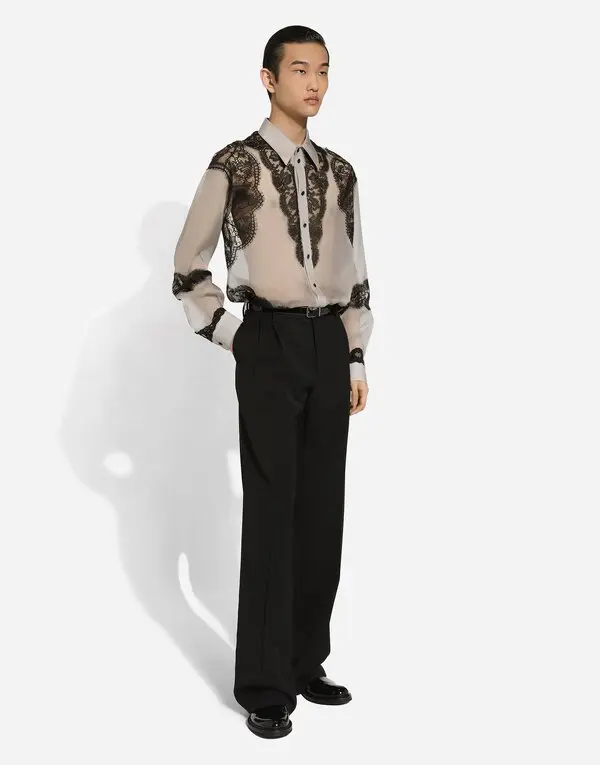 Dolce & Gabbana Silk Shirt With Embroidery Shirts Gray