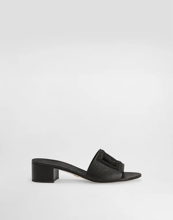 Dolce & Gabbana Mule In Dauphine Calfskin, Suede And Rhinestones Slides And Mules - Black