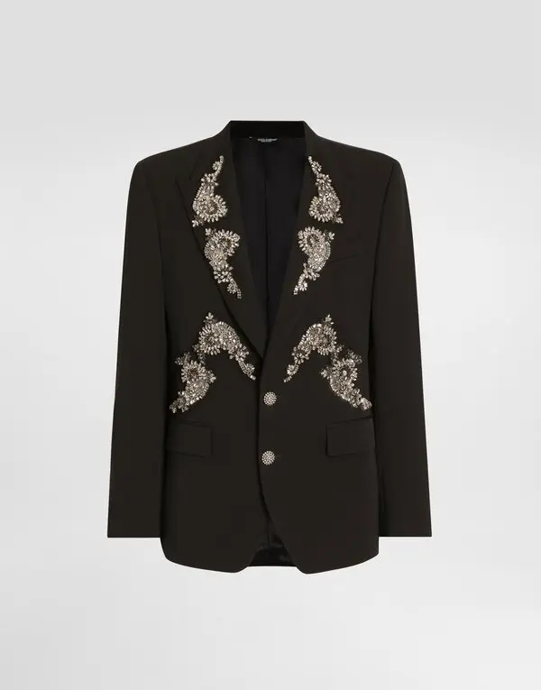 Dolce & Gabbana Single-breasted Jacket With Jewel Embellishts Suits And Blazers - Black