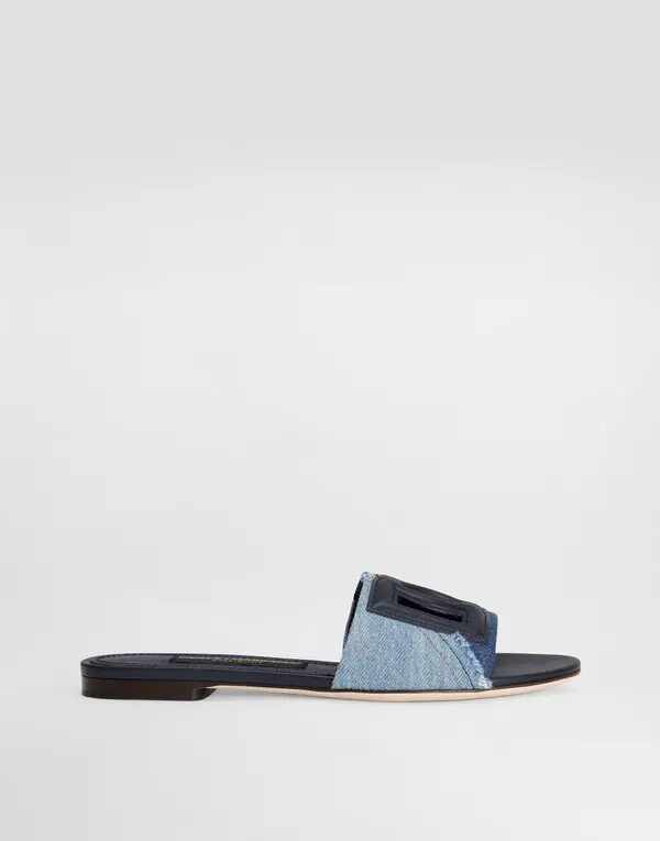 Dolce & Gabbana Patchwork Denim Sliders With Dg Logo Slides And Mules Denim - Blue