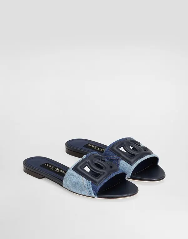 Dolce & Gabbana Patchwork Denim Sliders With Dg Logo Slides And Mules Denim - Blue