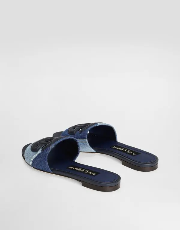 Dolce & Gabbana Patchwork Denim Sliders With Dg Logo Slides And Mules Denim - Blue