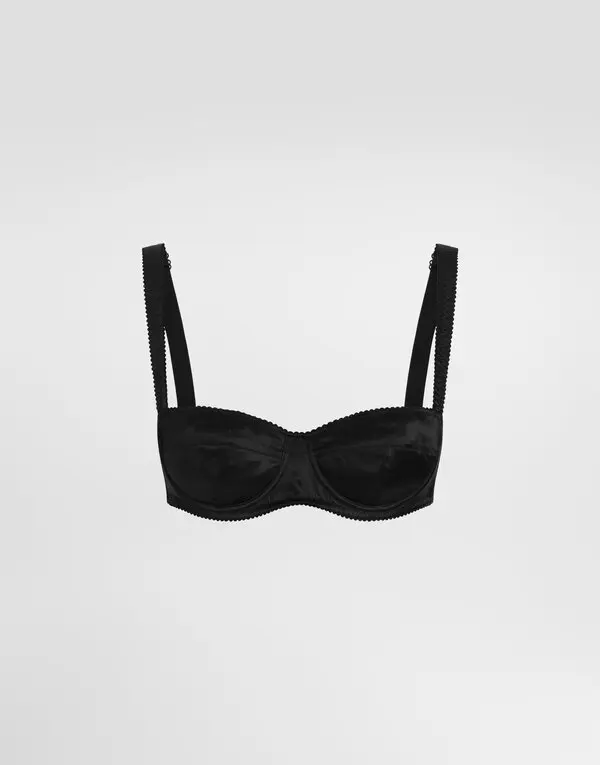 Dolce & Gabbana Satin Balconette Bra With Lace Underwear Silk - Black