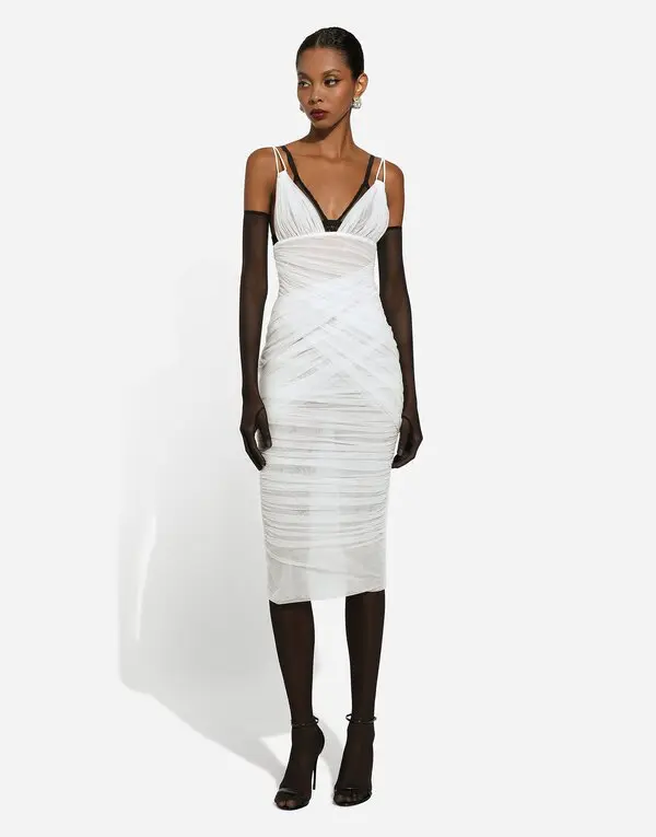Dolce & Gabbana Draped Tulle Calf-length Dress - White
