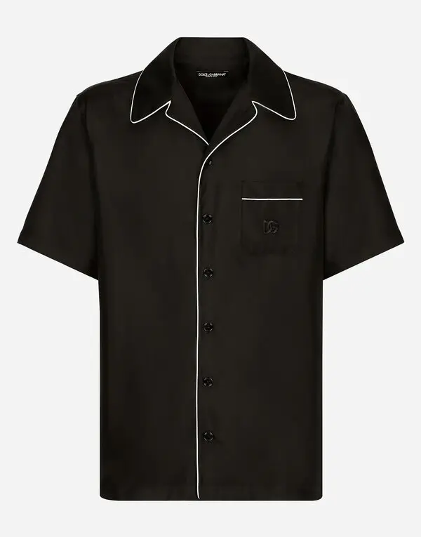 Dolce & Gabbana Silk Twill Shirt With Dg Embroidery Shirts - Black