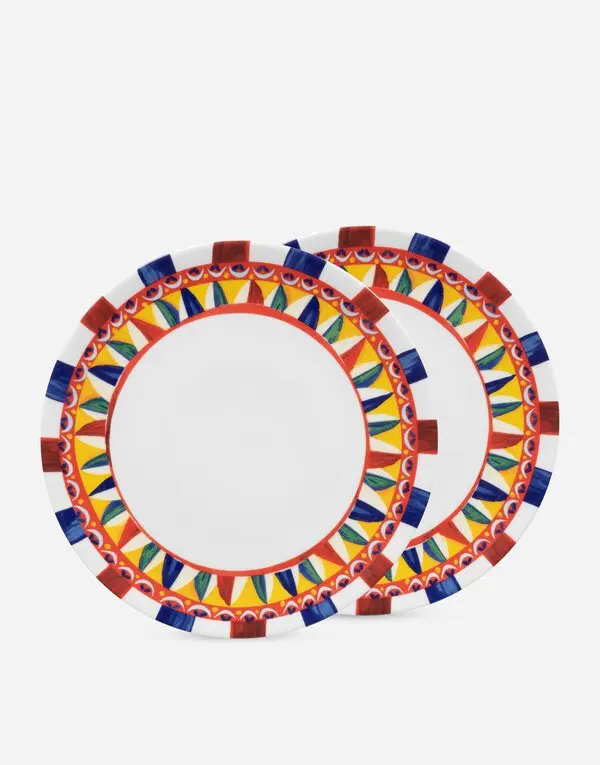 Dolce & Gabbana Set 2 Porcelain Dinner Plates Flat Plates - Multicolor