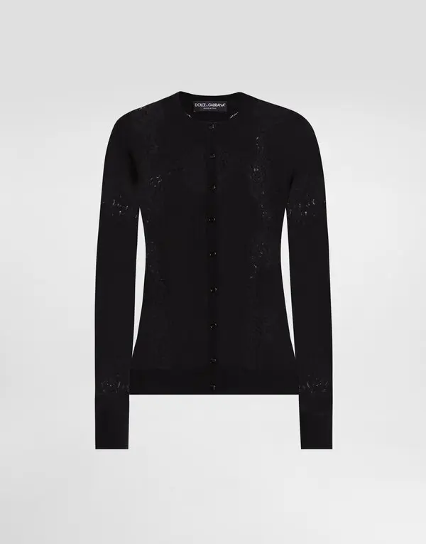 Dolce & Gabbana Wool Cardigan With Lace Sweaters And Cardigans