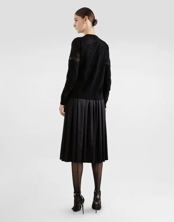 Dolce & Gabbana Wool Cardigan With Lace Sweaters And Cardigans