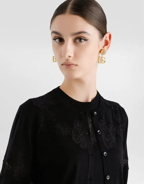 Dolce & Gabbana Wool Cardigan With Lace Sweaters And Cardigans