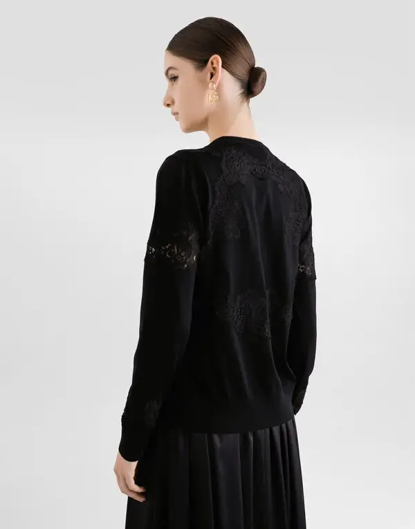 Dolce & Gabbana Wool Cardigan With Lace Sweaters And Cardigans