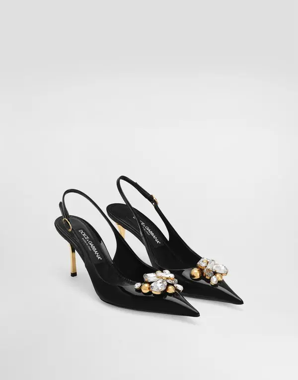 Dolce & Gabbana Patent Leather Slingback Pumps With Embellishment