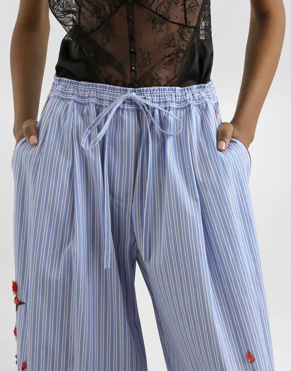 Dolce & Gabbana Poplin Trousers With Cherry Tree Embroidery
