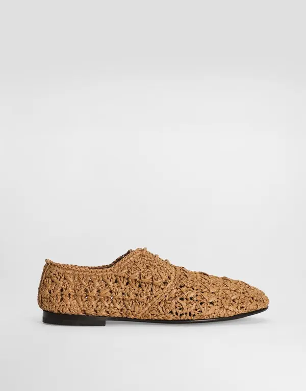 Dolce & Gabbana Woven Raffia Derby Shoes Lace-ups - Beige