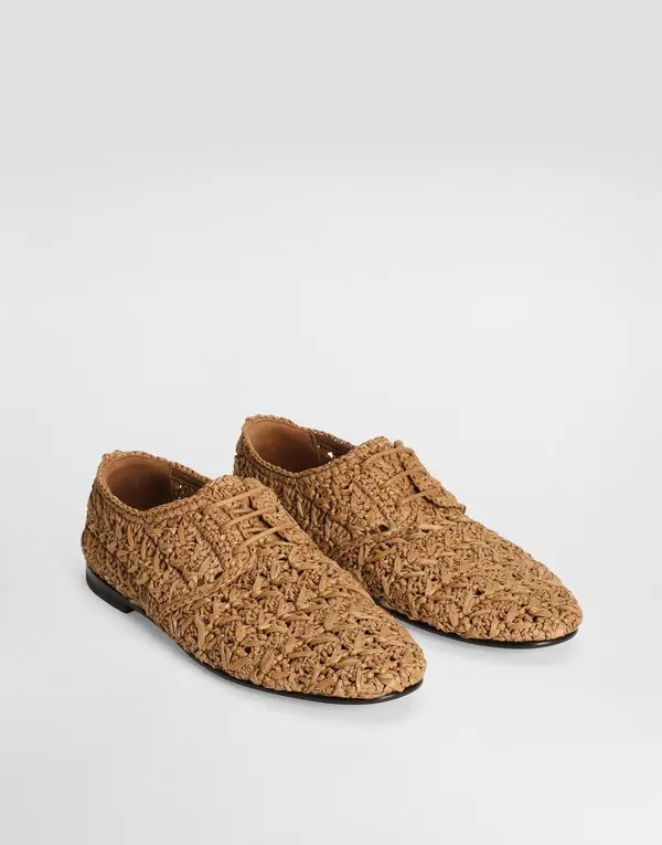 Dolce & Gabbana Woven Raffia Derby Shoes Lace-ups - Beige