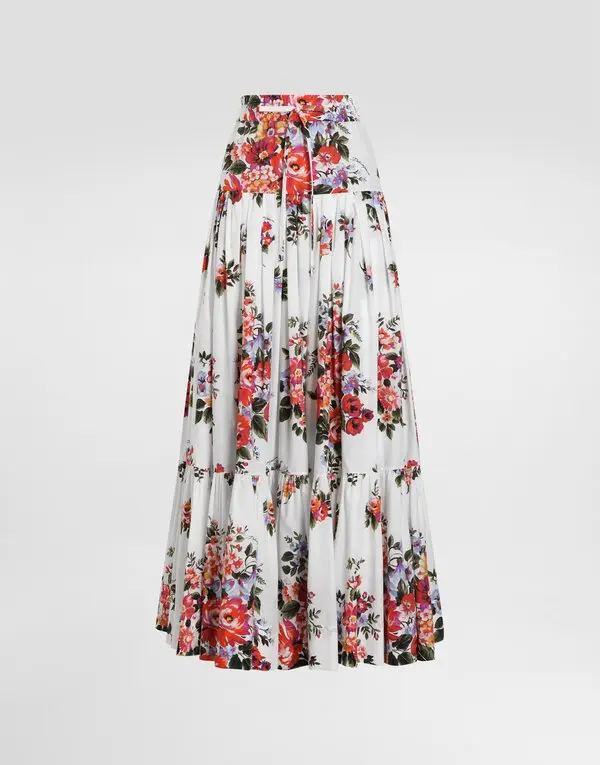 Dolce & Gabbana Flower Bouquet-print Poplin Long Skirt Skirts - Multicolor