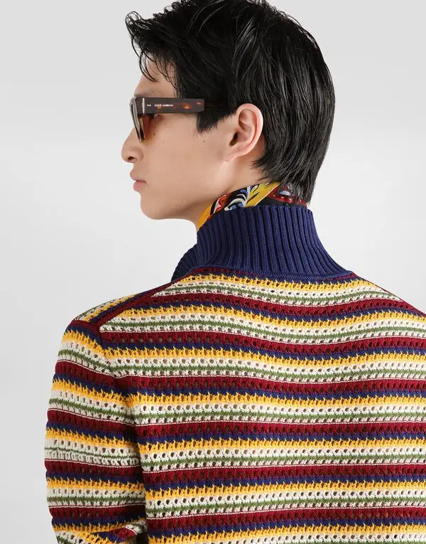 Dolce & Gabbana Striped Cotton Polo Shirt Sweaters And Cardigans