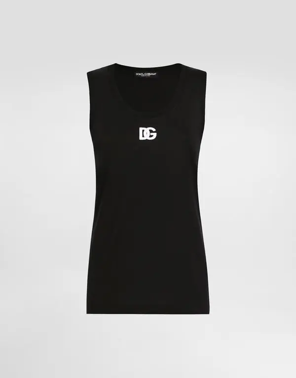 Dolce & Gabbana Oversize Jersey Tank Top With Dg Logo Embroidery T-shirts And Sweatshirts - Black