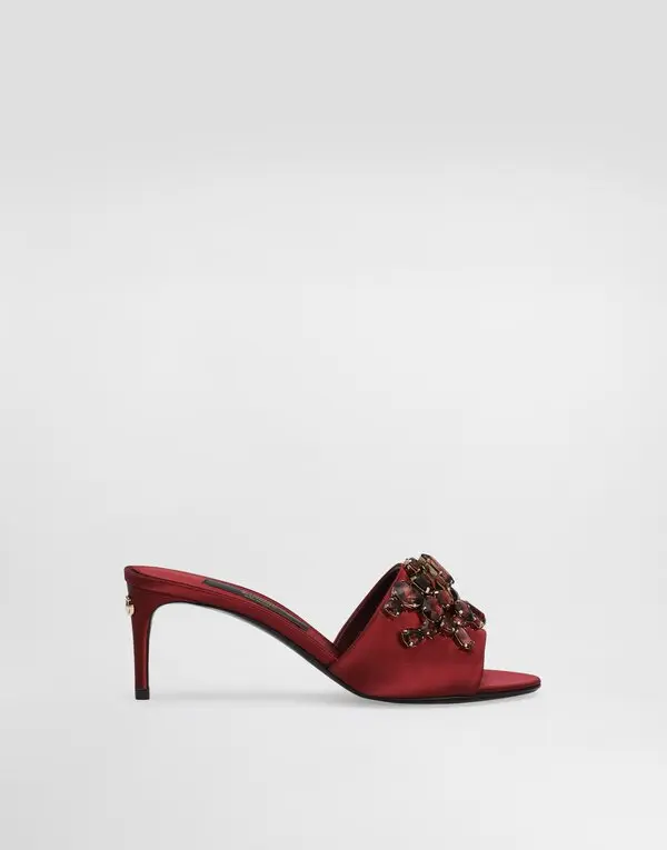 Dolce & Gabbana Satin Mules With Gemstone Embellisht Slides And Mules - Red