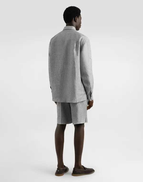 Dolce & Gabbana Washed Linen Canvas Shirt Shirts Gray - Grey