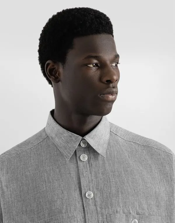 Dolce & Gabbana Washed Linen Canvas Shirt Shirts Gray - Grey