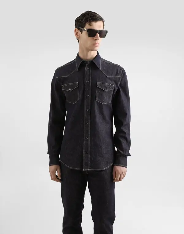 Dolce & Gabbana Stretch Denim Shirt Denim Multi-colored