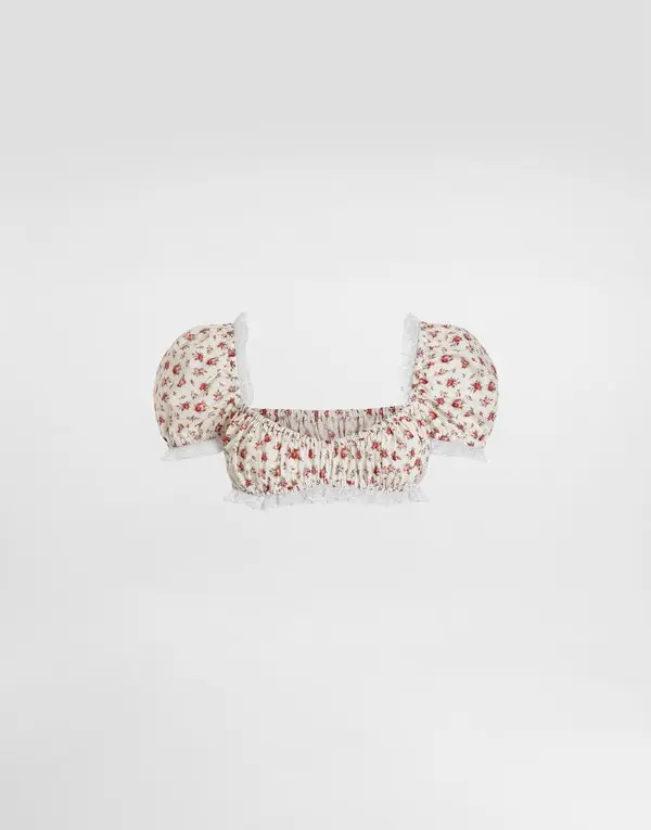Dolce & Gabbana Rose-print Poplin Cropped Top