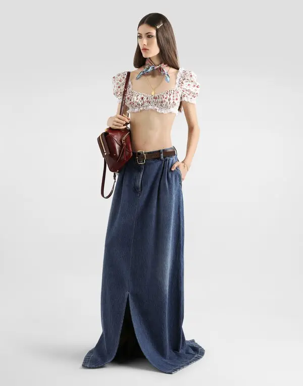 Dolce & Gabbana Rose-print Poplin Cropped Top