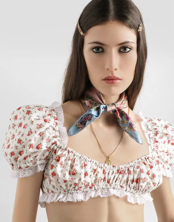 Dolce & Gabbana Rose-print Poplin Cropped Top