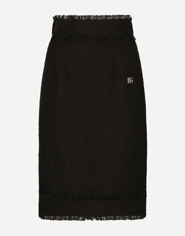 Dolce & Gabbana Tweed Midi Skirt With Dg Logo