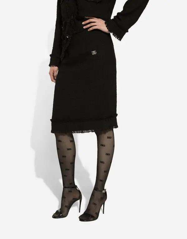 Dolce & Gabbana Tweed Midi Skirt With Dg Logo