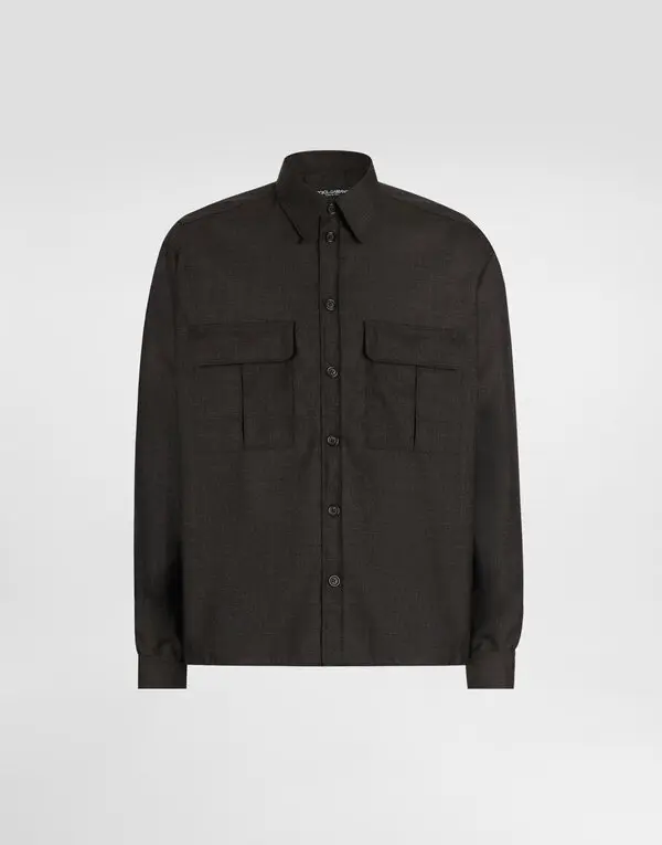 Dolce & Gabbana Virgin Wool Canvas Shirt Shirts Beige