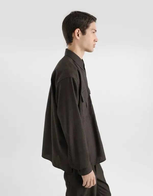 Dolce & Gabbana Virgin Wool Canvas Shirt Shirts Beige