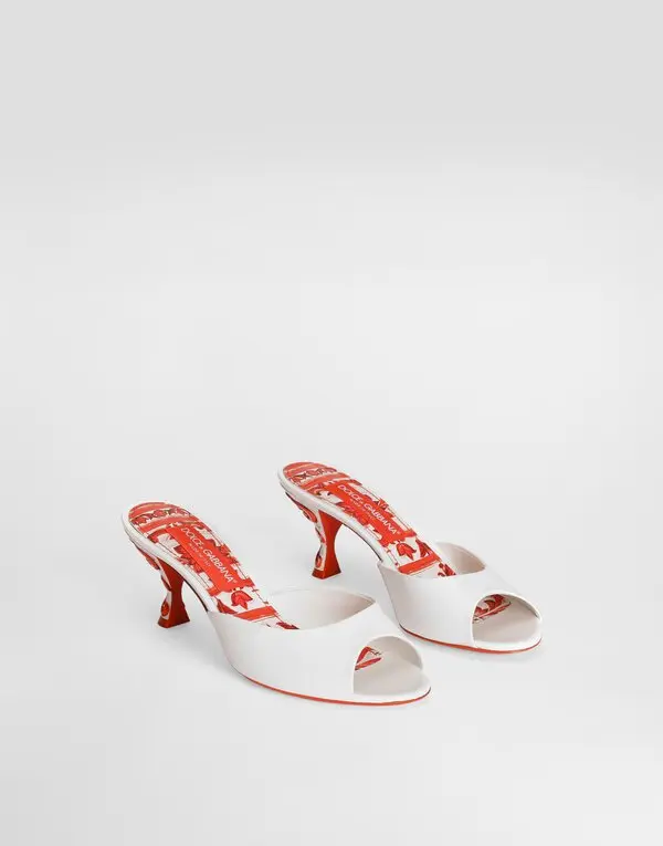 Dolce & Gabbana Patent Leather Mules With Hand-painted Heel - White