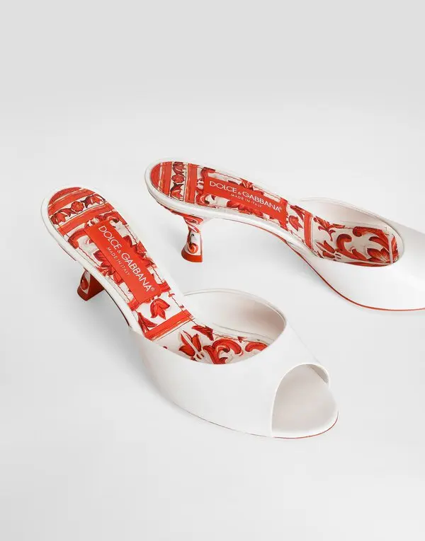 Dolce & Gabbana Patent Leather Mules With Hand-painted Heel - White