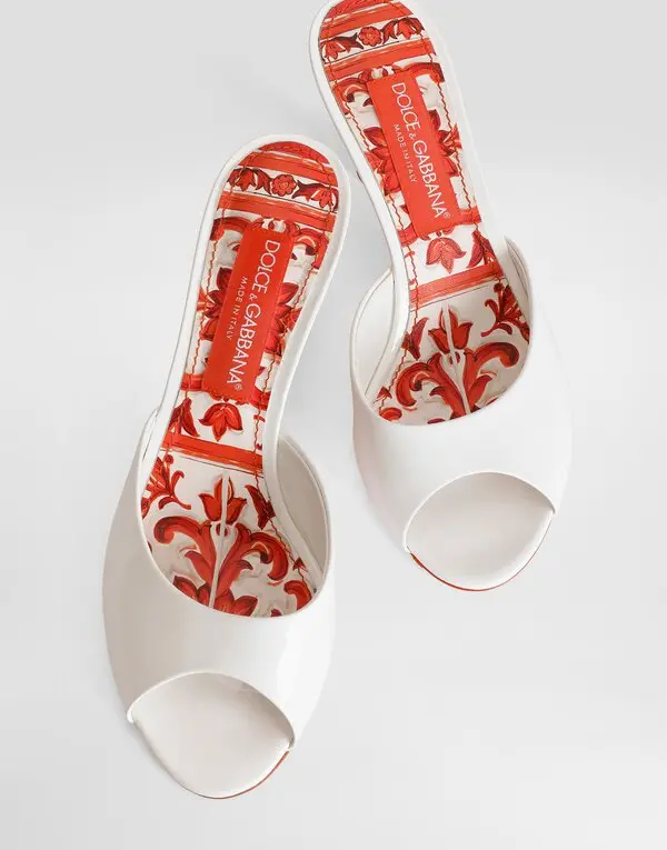 Dolce & Gabbana Patent Leather Mules With Hand-painted Heel - White
