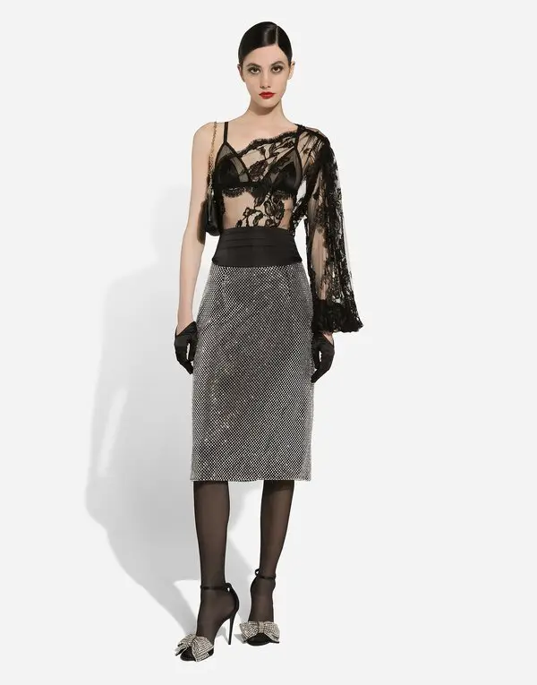 Dolce & Gabbana Crystal Mesh Calf-length Skirt