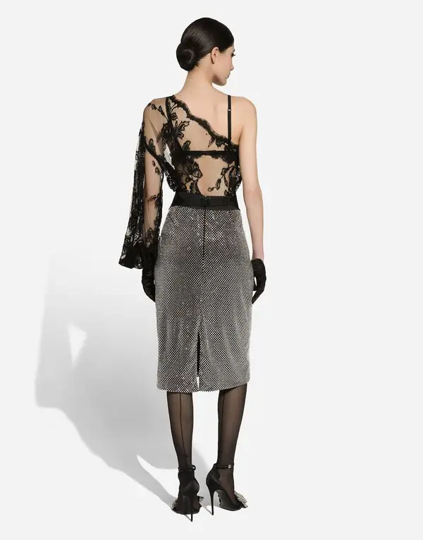 Dolce & Gabbana Crystal Mesh Calf-length Skirt