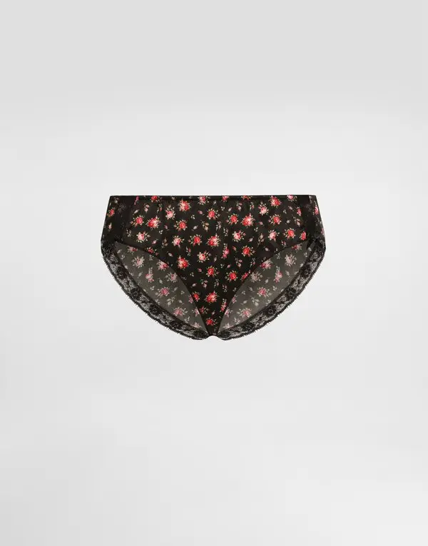 Dolce & Gabbana Small Rose-print Lace And Satin Briefs Underwear - Multicolor