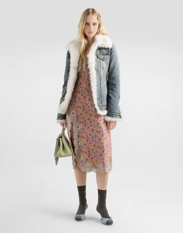 Dolce & Gabbana Denim Jacket With Fur Effect Details Denim And Jeans Multi-colored