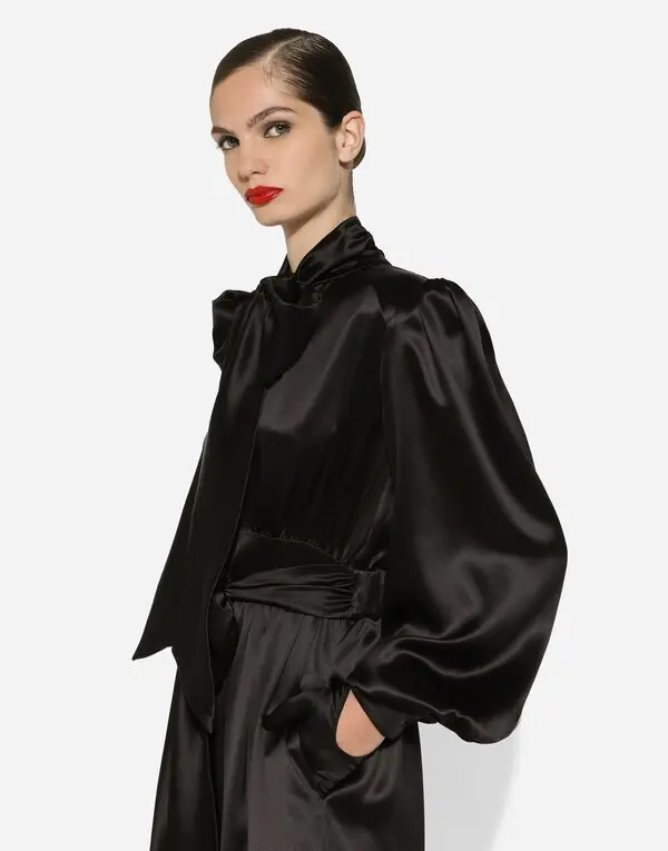 Dolce & Gabbana Long Silk Satin Dress With Front Slit Dresses