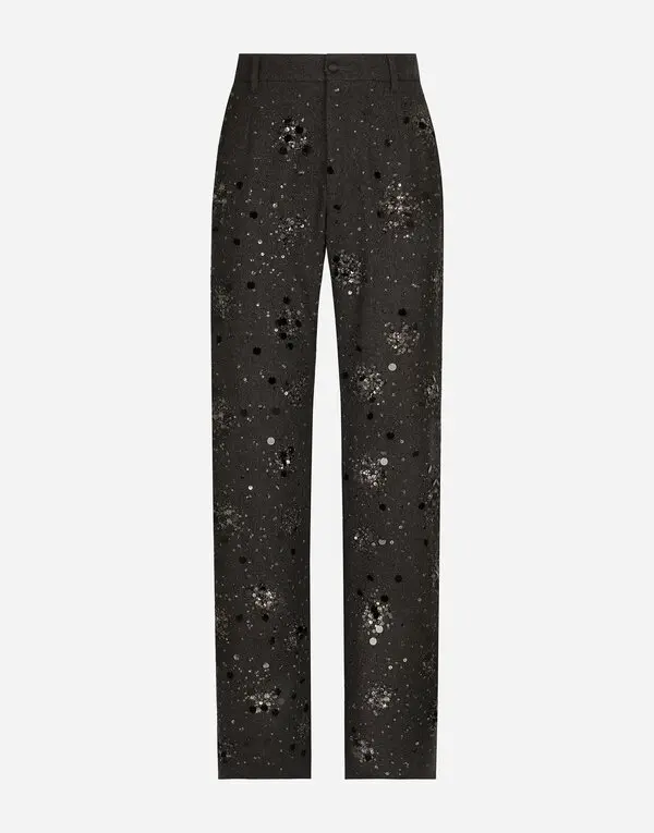 Dolce & Gabbana Embellished Stretch Wool Blend Tailored Trousers