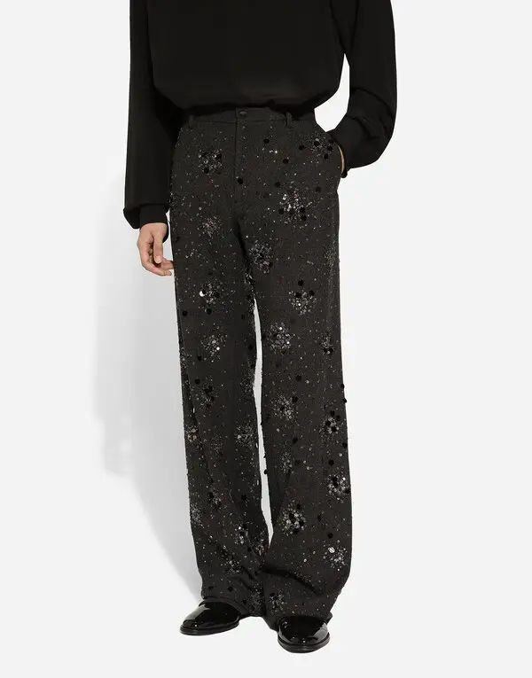 Dolce & Gabbana Embellished Stretch Wool Blend Tailored Trousers
