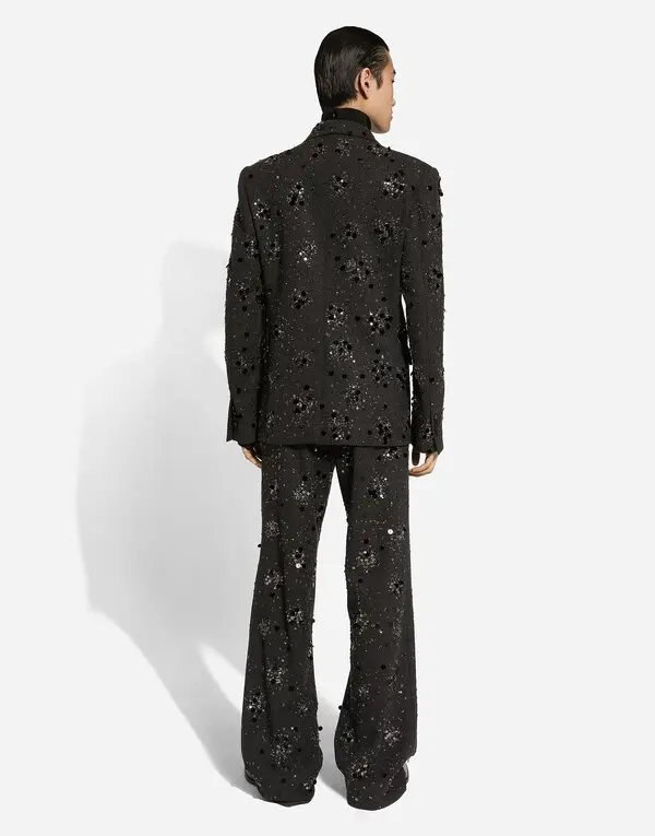 Dolce & Gabbana Embellished Stretch Wool Blend Tailored Trousers