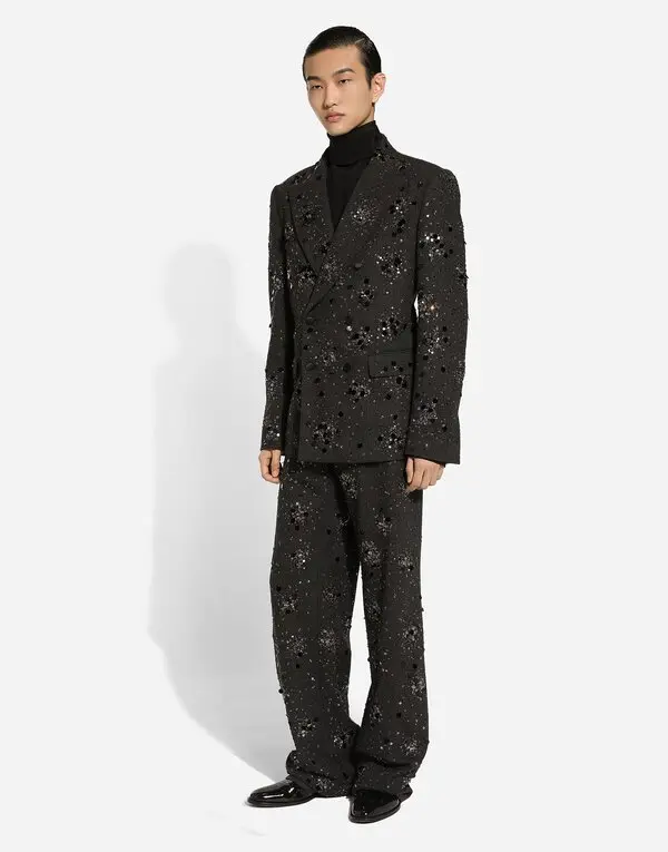 Dolce & Gabbana Embellished Stretch Wool Blend Tailored Trousers