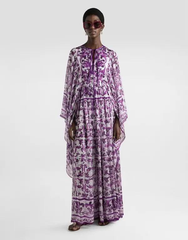 Dolce & Gabbana Majolica Print Chiffon Maxi Dress
