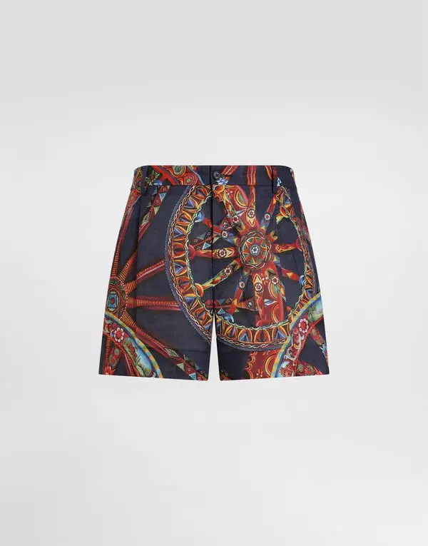 Dolce & Gabbana Carretto-print Linen Bermuda Shorts